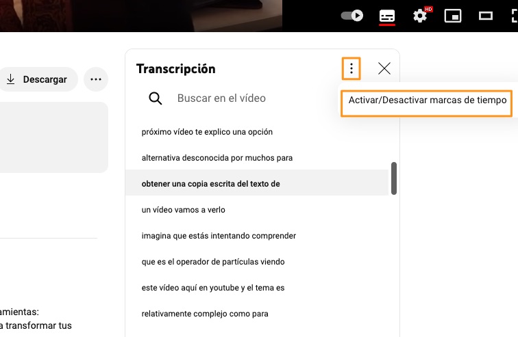 Cómo obtener el texto transcrito de un vídeo en Youtube
